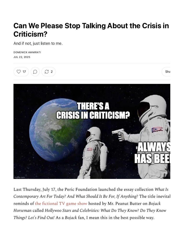 Can We Please Stop Talking About The Crisis in Criticism | PDF