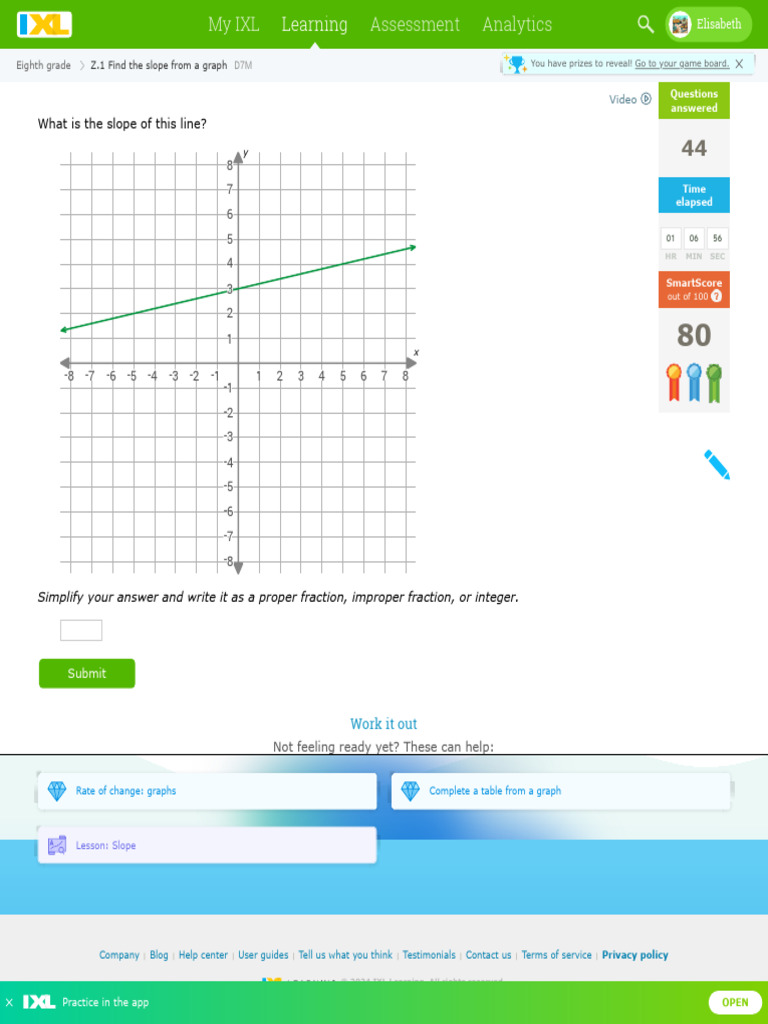 IXL Find The Slope From A Graph 8th Grade Math | PDF | Mathematics