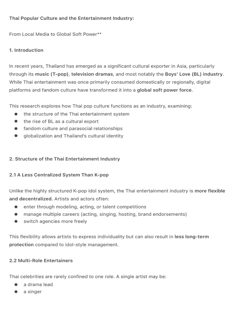 Thai Popular Culture and The Entertainment Industry | PDF | Thailand ...
