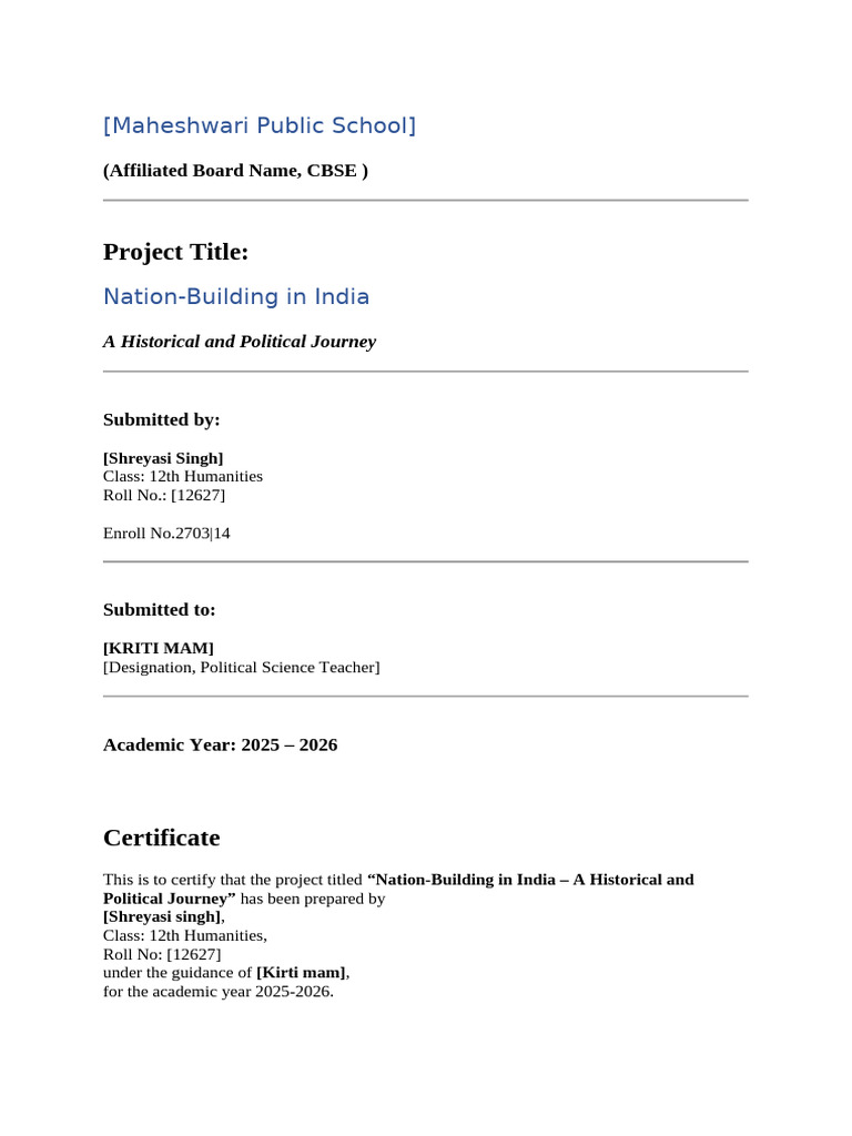 Class.12 Political Science Project Work Content | PDF | Partition Of ...