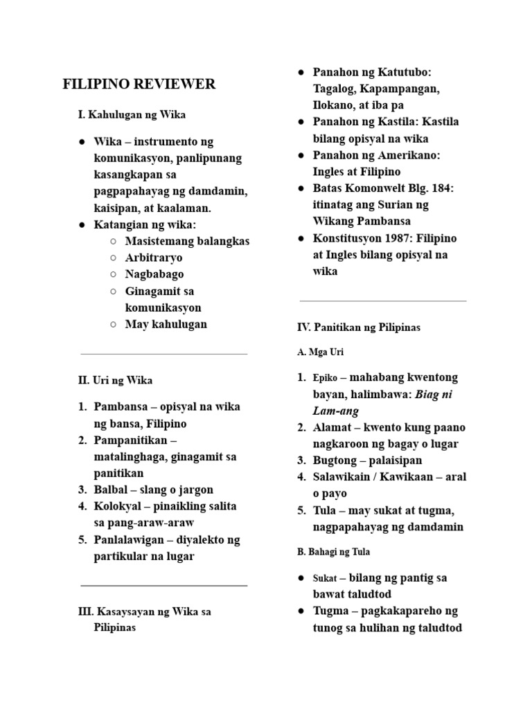 Filipino Reviewer | PDF