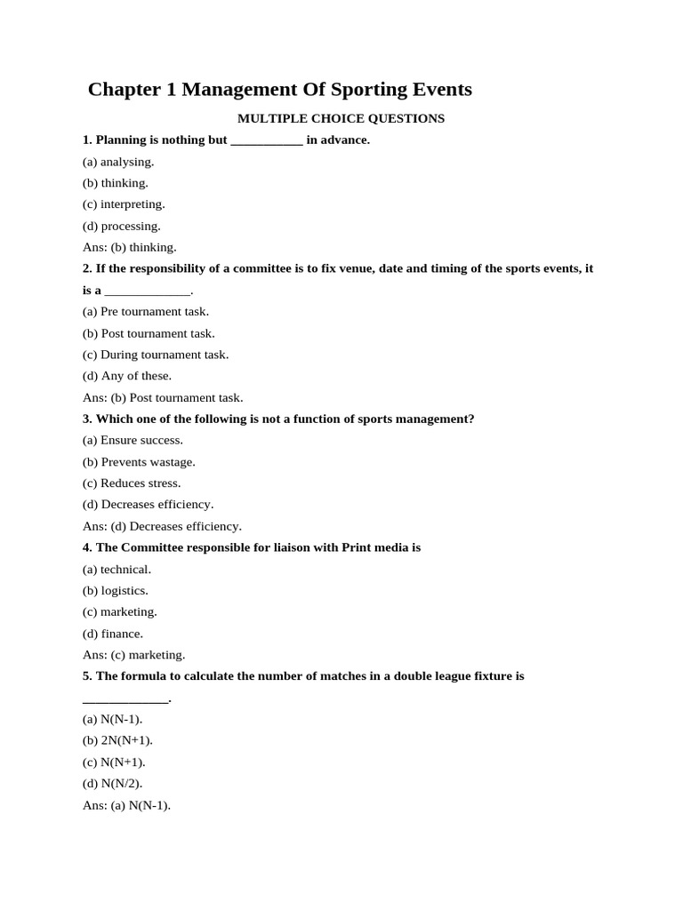Chapter 1 Management of Sporting Events | PDF | Tournament | Sports