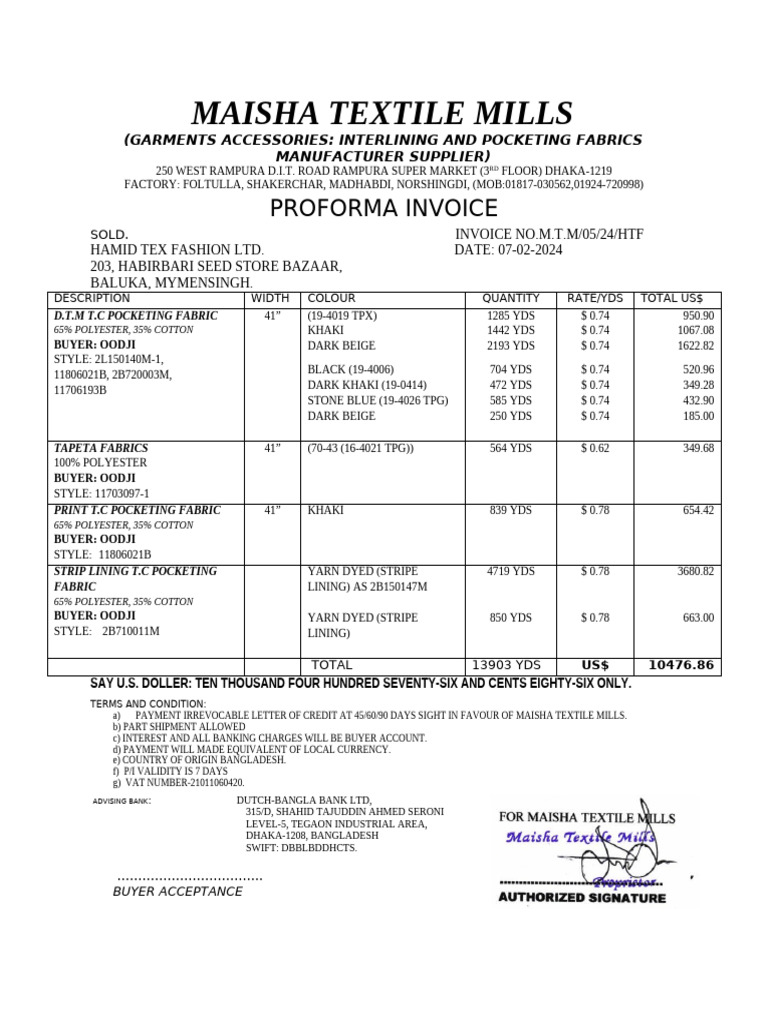 Pi M.T.M-05-24-HTF ($$10476.86) | PDF | Textiles | Materials