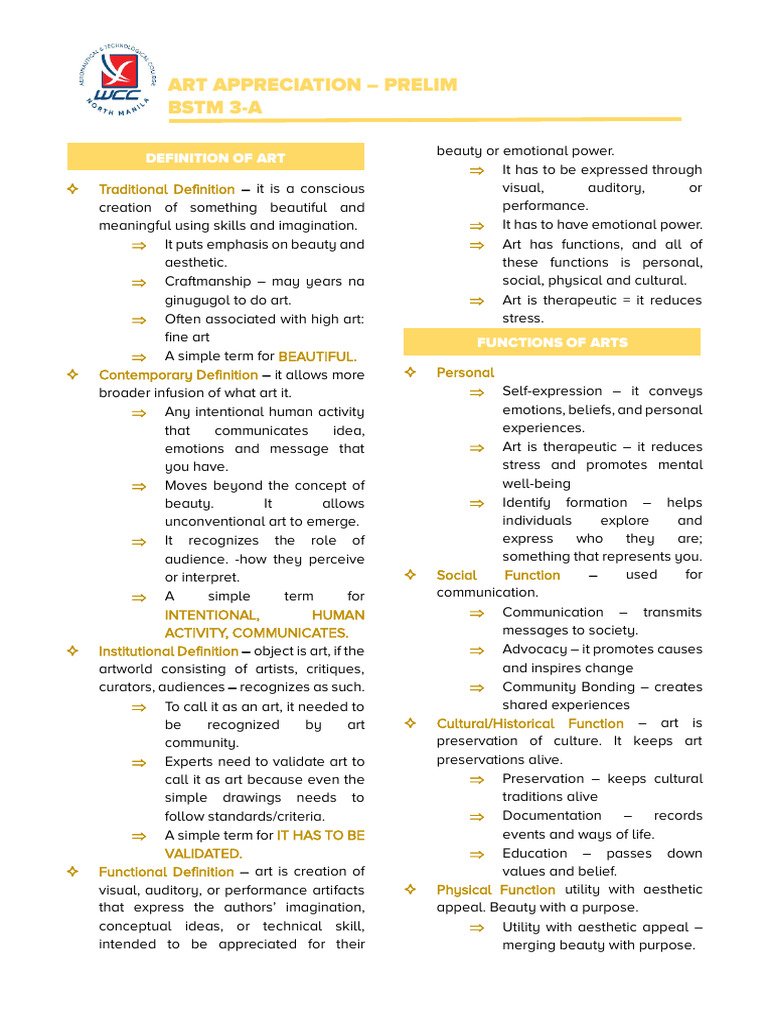 Art Appreciation Prelim Reviewer | PDF | Color | Vision