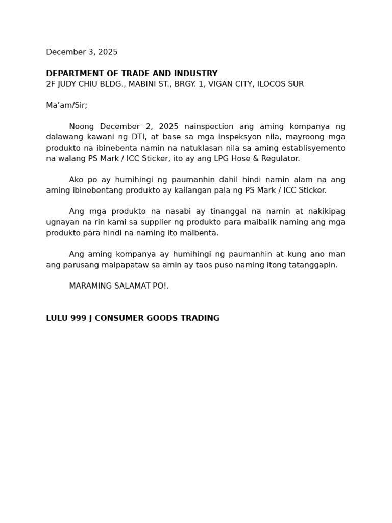 Letter To Dti | PDF