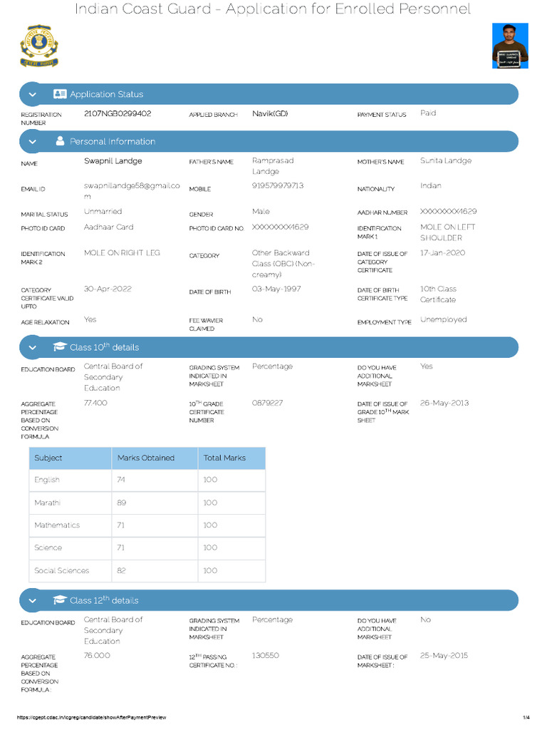 form coast guard | PDF | Identity Document | Biometrics