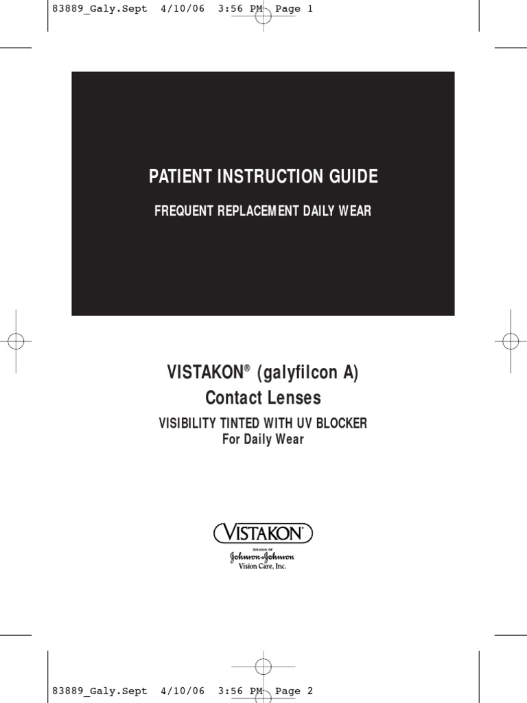 Patient Instruction Guide: Vistakon (Galyfilcon A) Contact Lenses | PDF ...