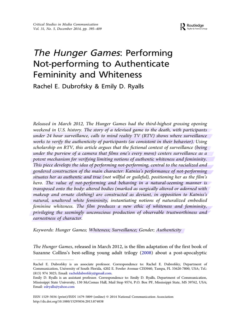 Academic Journal - Hunger Games | PDF