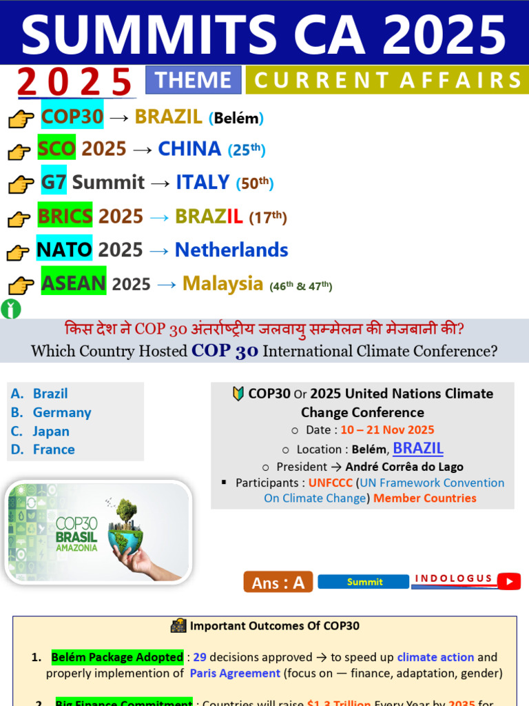 Summit 2025 Current Affairs | PDF | United Nations Framework Convention ...