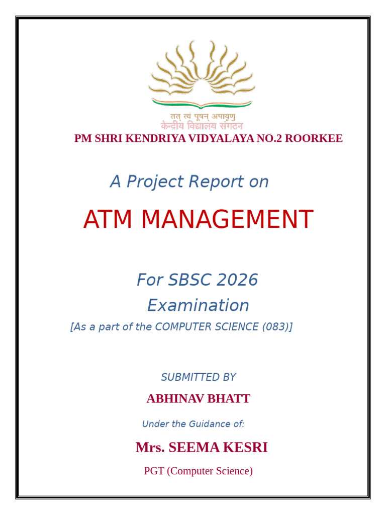 Cs Abhinav Bhatt Project-Atm Management | PDF | Python (Programming ...