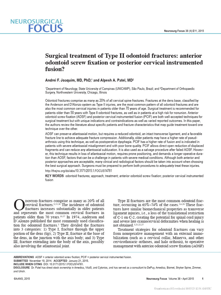 Neurosurg Focus Article PE11 | PDF | Vertebra | Skeletal System