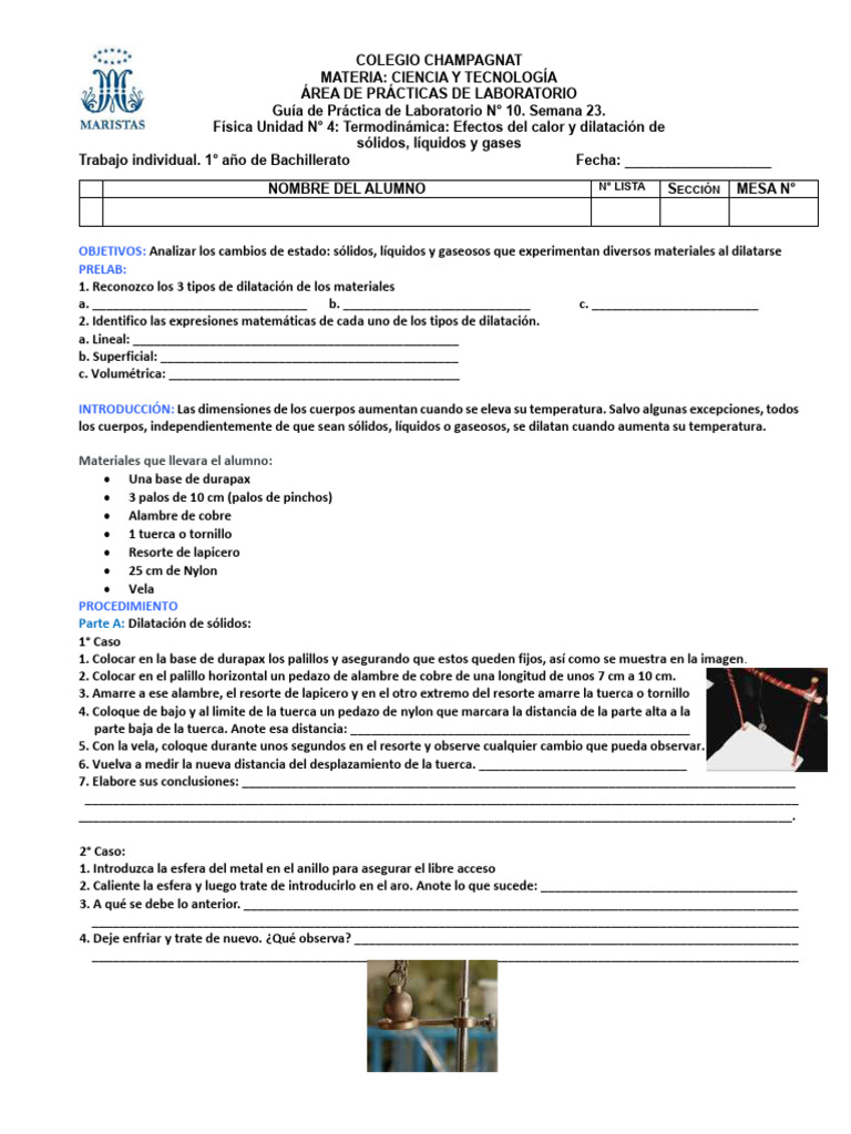 Lab. N° 10 de 1° año 14 y 15 agosto | PDF | Expansión térmica | Líquidos