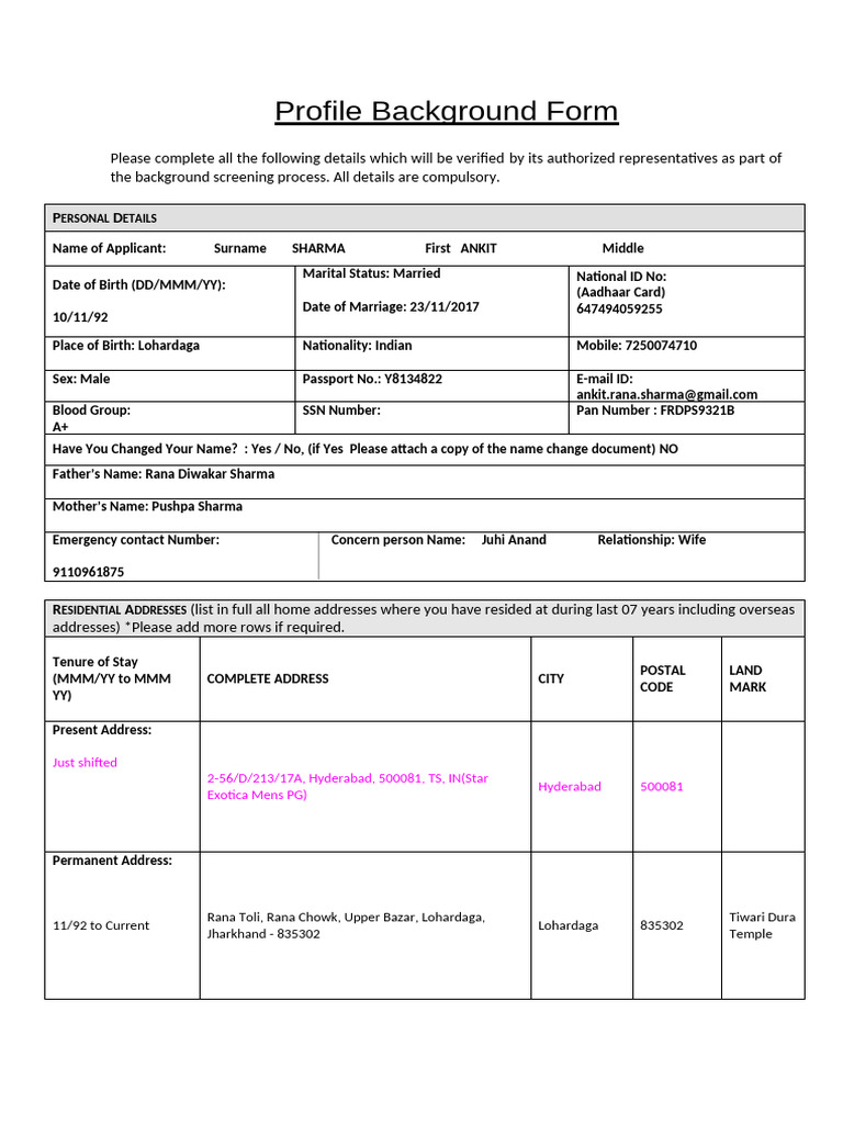 Profile Background Verification Form_II | PDF