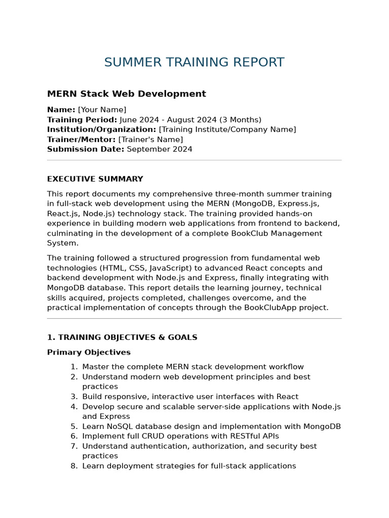 Summer Training Report | PDF | Document Object Model | Databases