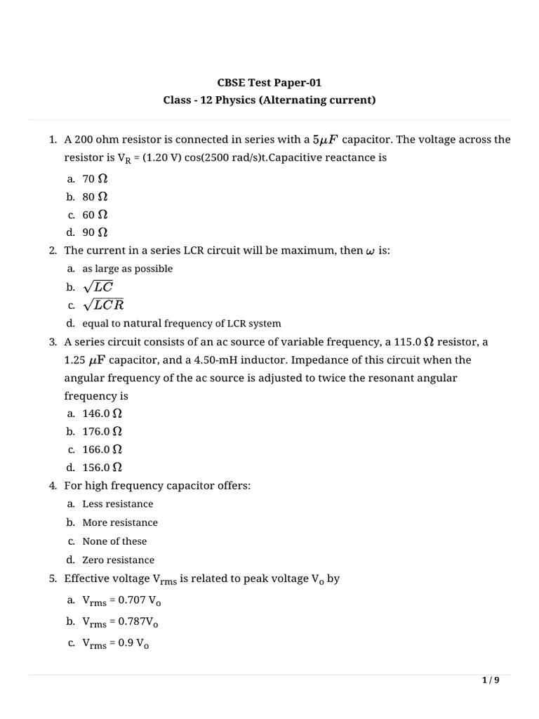 Alternatingcurrent Paper 01 | PDF | Electrical Impedance | Capacitor