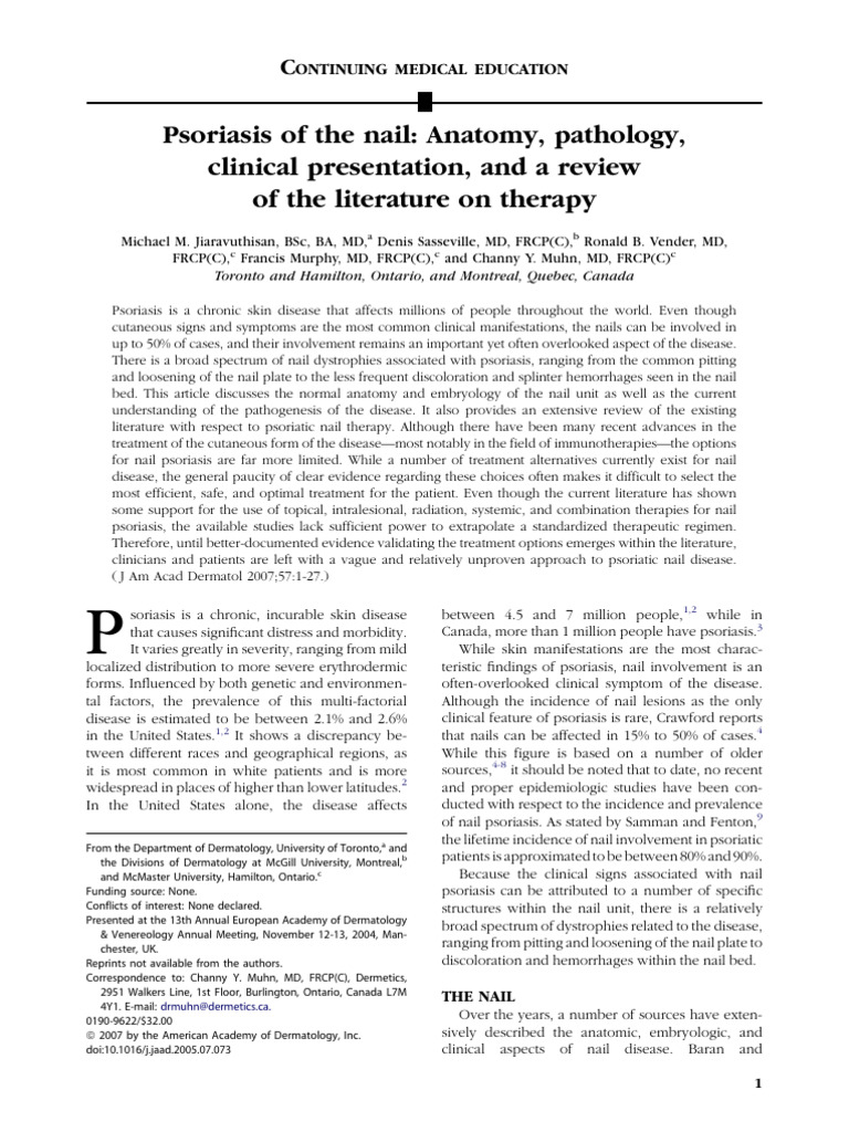 Psoriasis of The Nail Anatomy, Pathology | PDF | Epidermis | T Cell