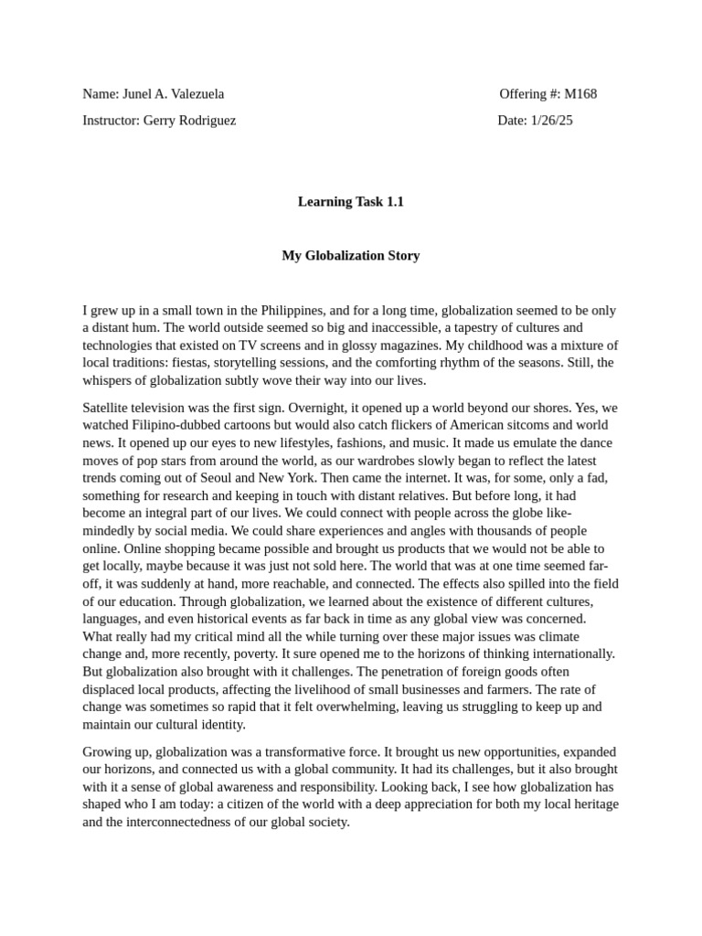My Globalization Story | PDF | Globalization