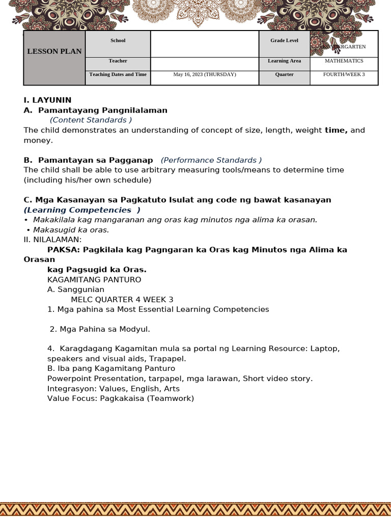 Cot Plan q4 for Kinder | PDF