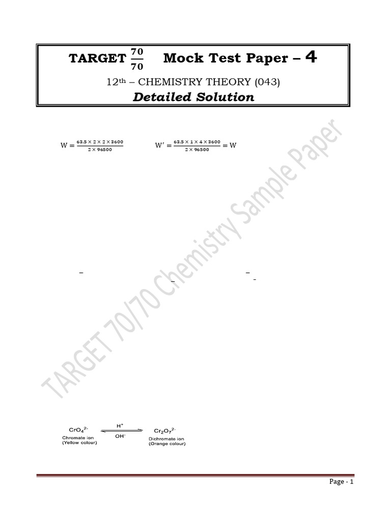 TARGET 70 Chemistry Sample Paper-4-Solution | PDF | Coordination ...