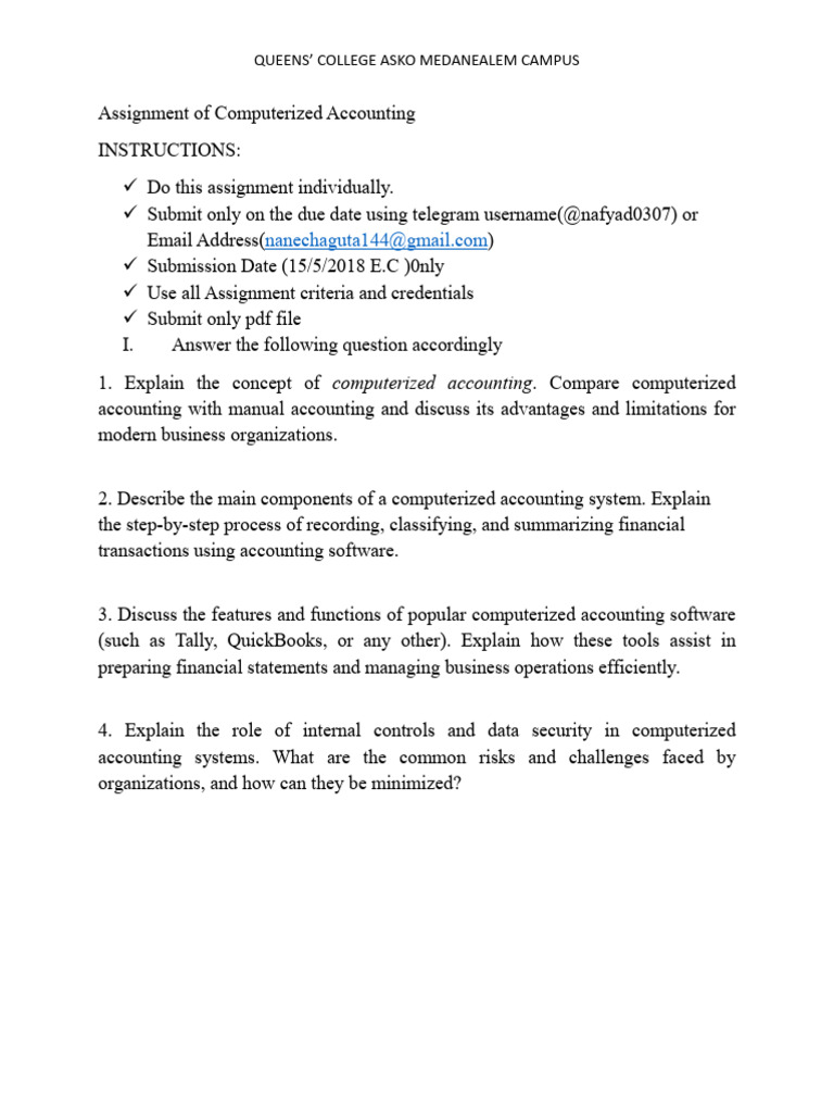 Assignment of Computerized Accounting | PDF