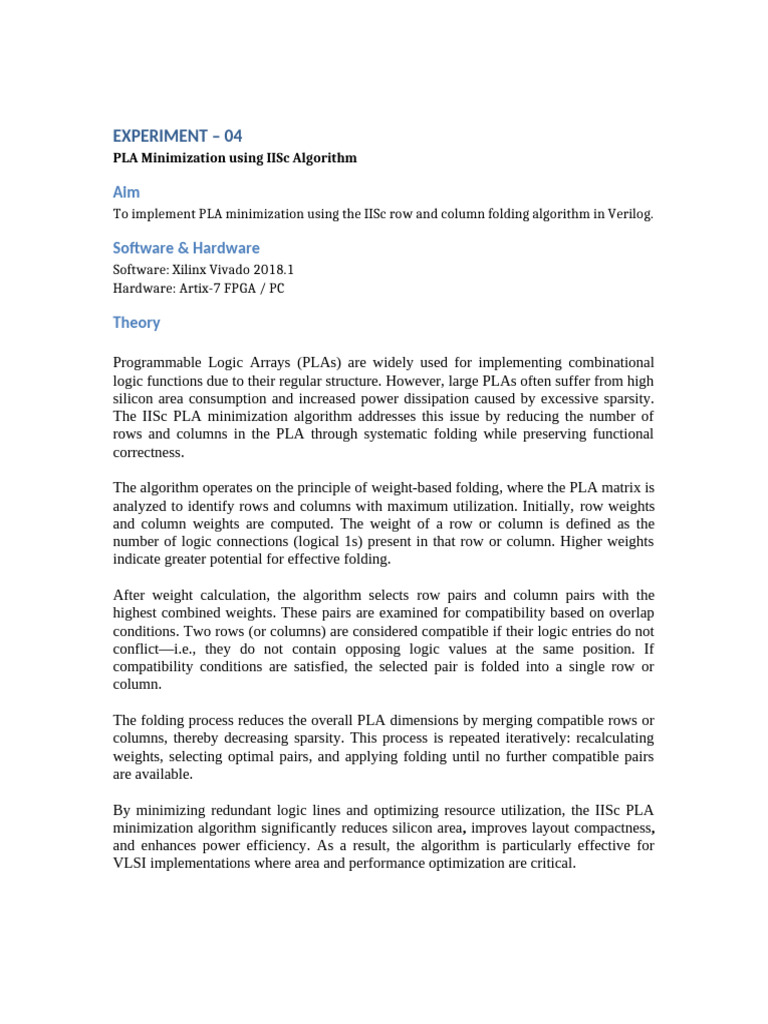 PLA Minimization IISc (1) | PDF | Field Programmable Gate Array ...