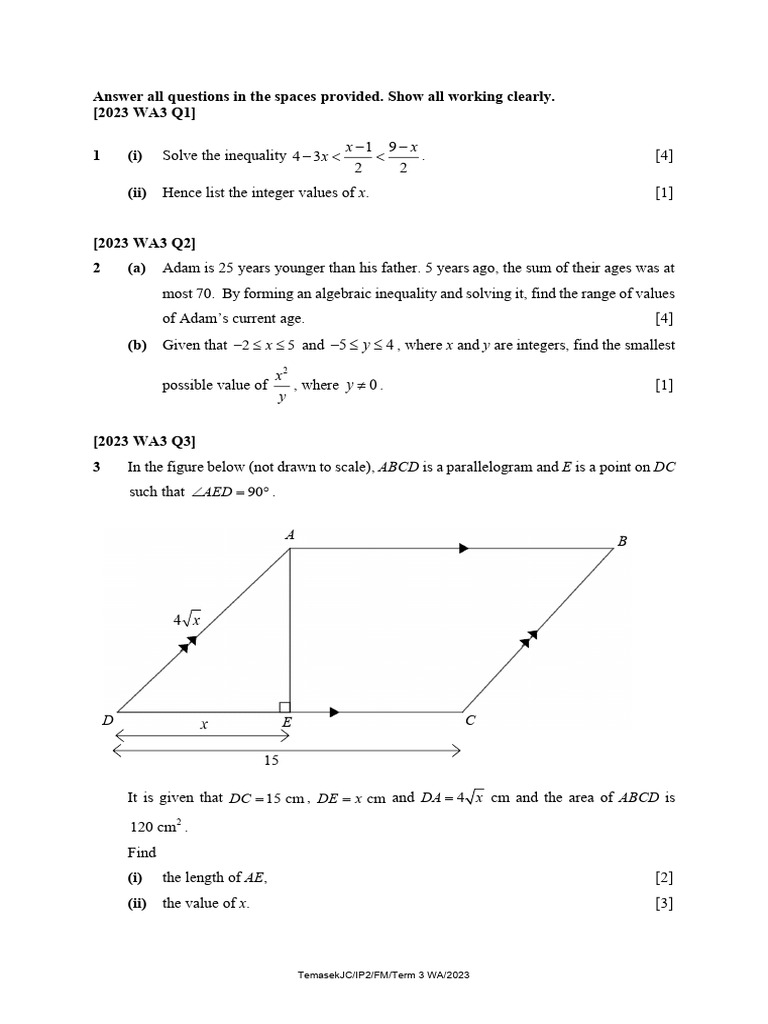 2025 WA3 Student Practice 2 eeeeeeeeeeee | PDF | Mathematical Concepts ...