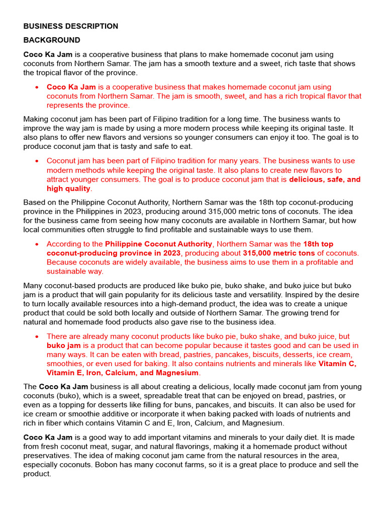 Sam Business Description | PDF | Coconut | Desserts