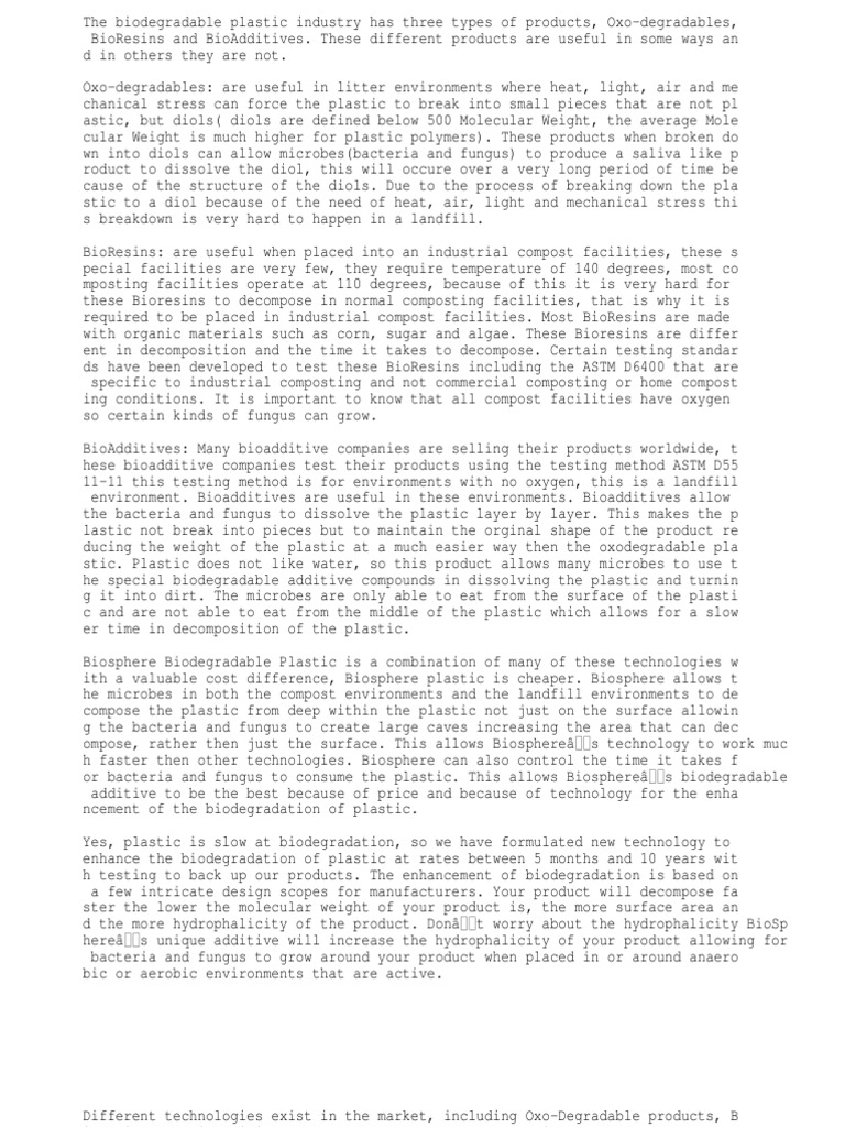 Biodegradable Plastic | PDF | Biodegradation | Plastic