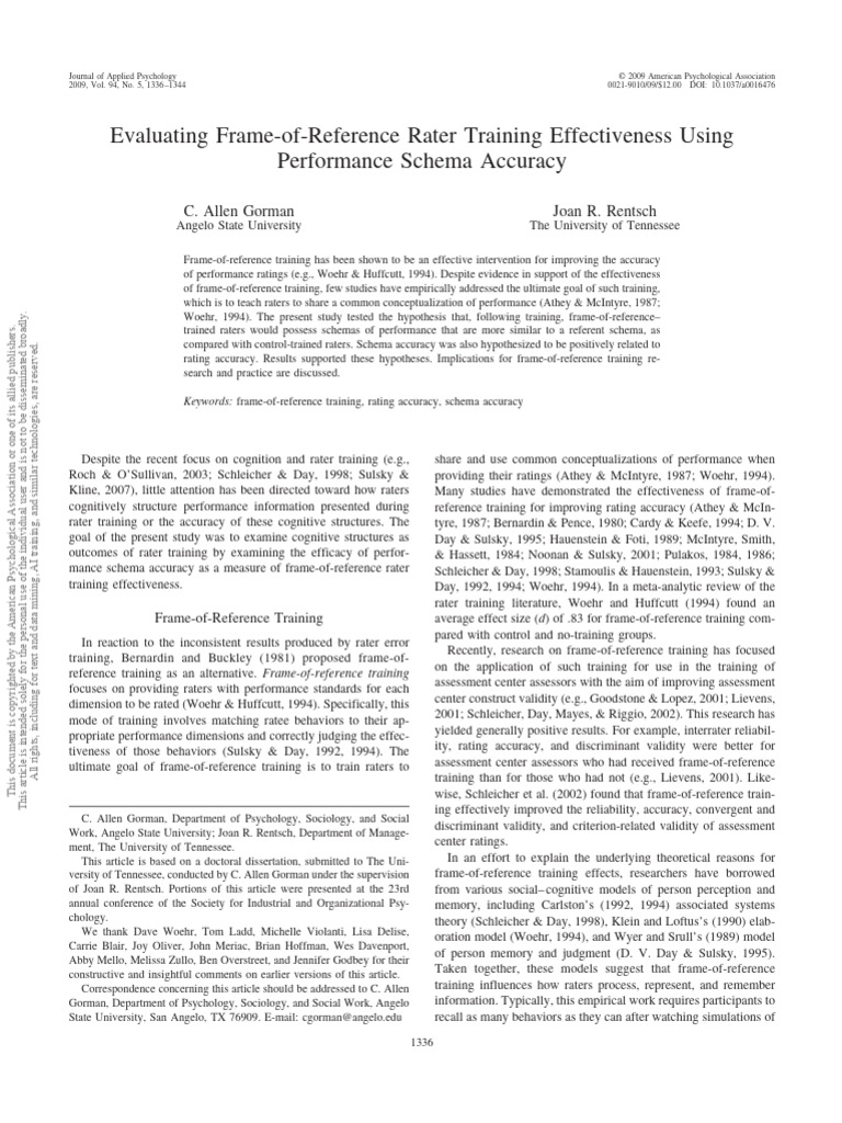 Evaluating Frame-of-Reference Rater Training Effectiveness Using | PDF