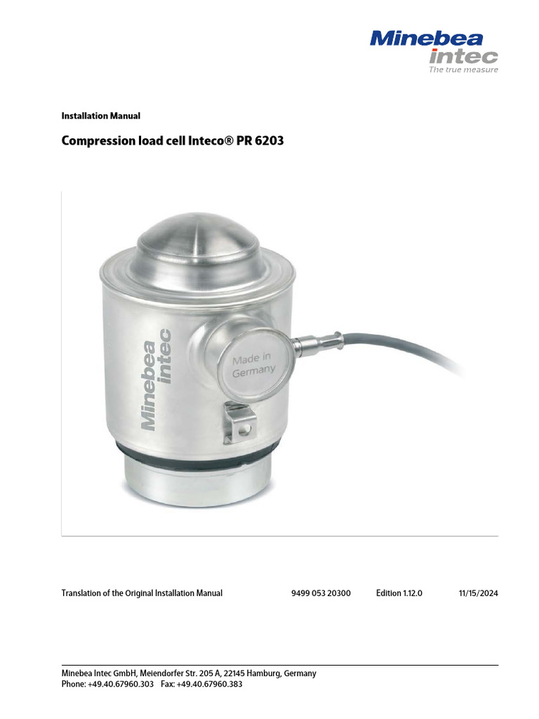 Compression Load Cell Inteco® PR 6203 | PDF | Safety