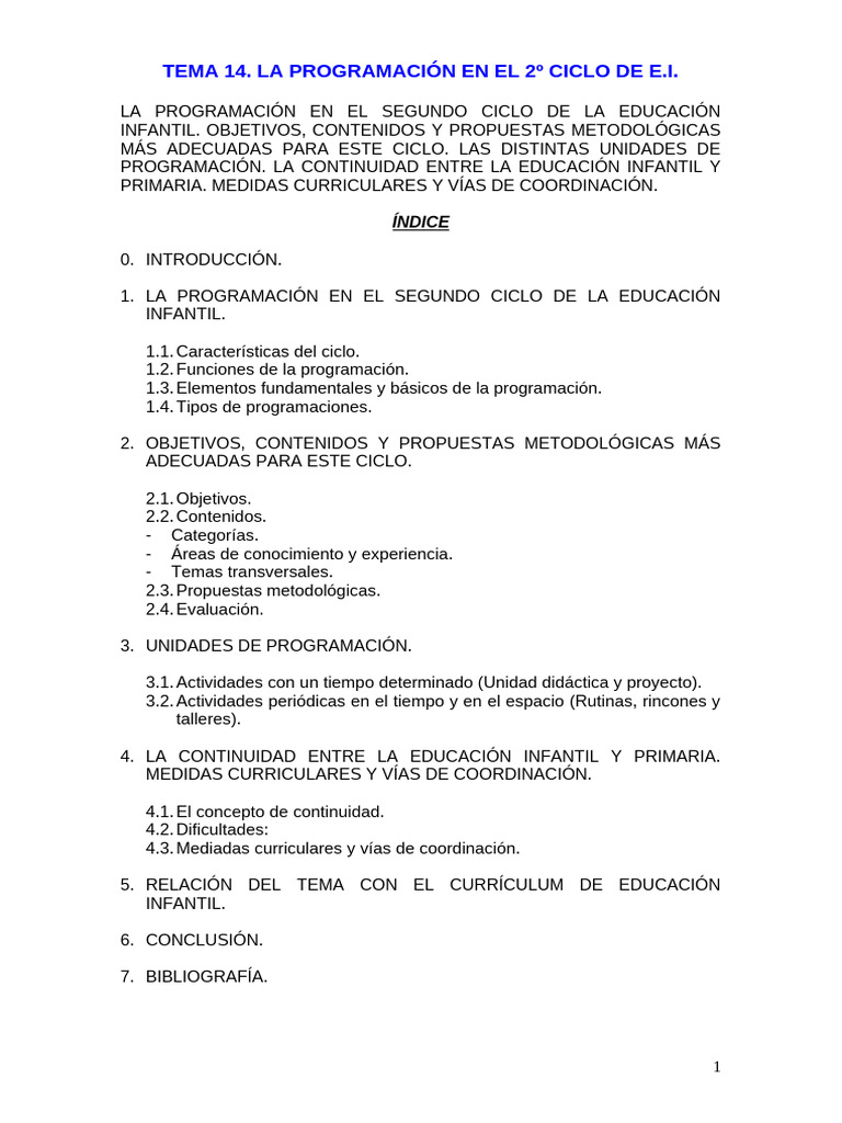 14.LA PROGRAMACIÓN EN EL 2º CICLO | PDF | Plan de estudios | Educación ...