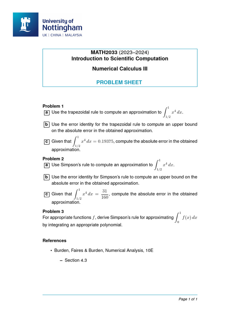 Numerical Calculus III Problem Sheet | PDF