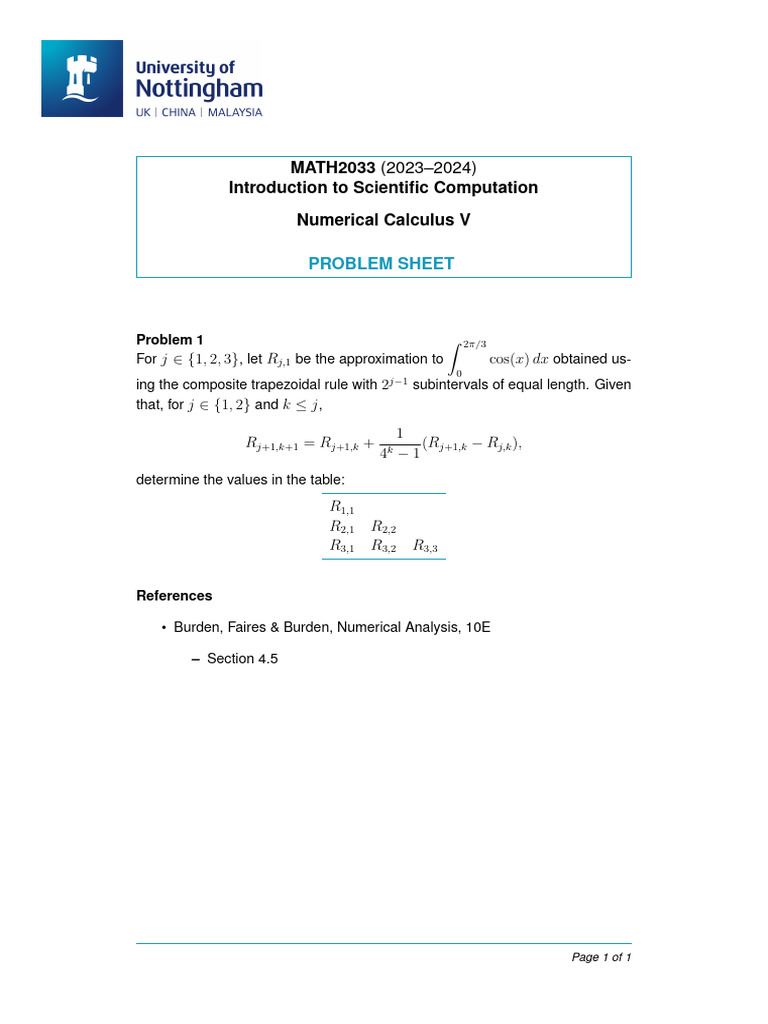 Numerical Calculus v Problem Sheet | PDF
