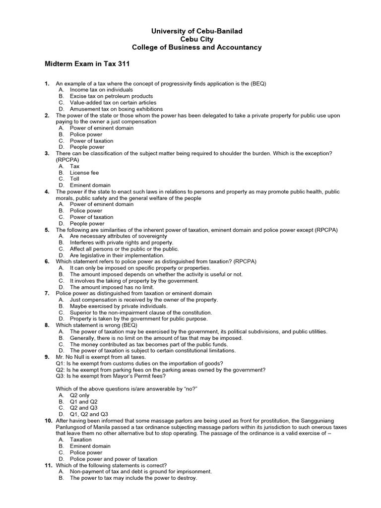 Midterm Tax 311-Test | PDF | Tax Deduction | Taxes