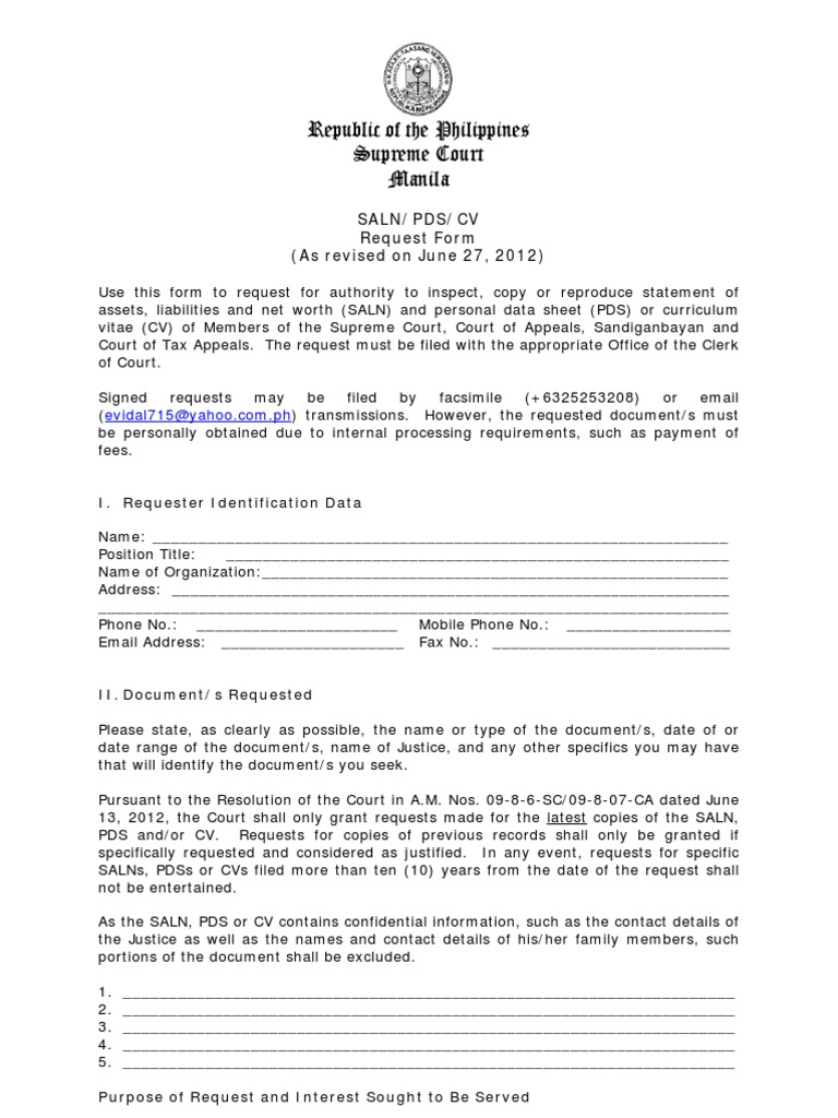 SALN Request Form | PDF