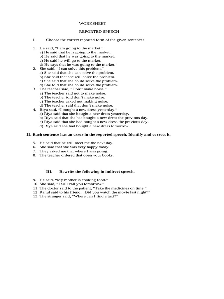 Reported Speech Test | PDF
