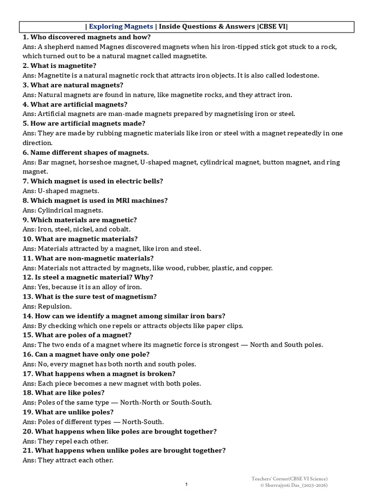 4.exploring Magnets of Science Inside Questions With Answers | PDF ...