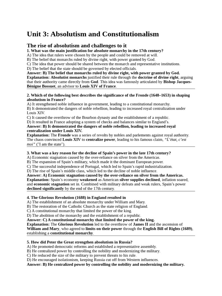 Unit 3: Absolutism and Constitutionalism: The Rise of Absolutism and ...