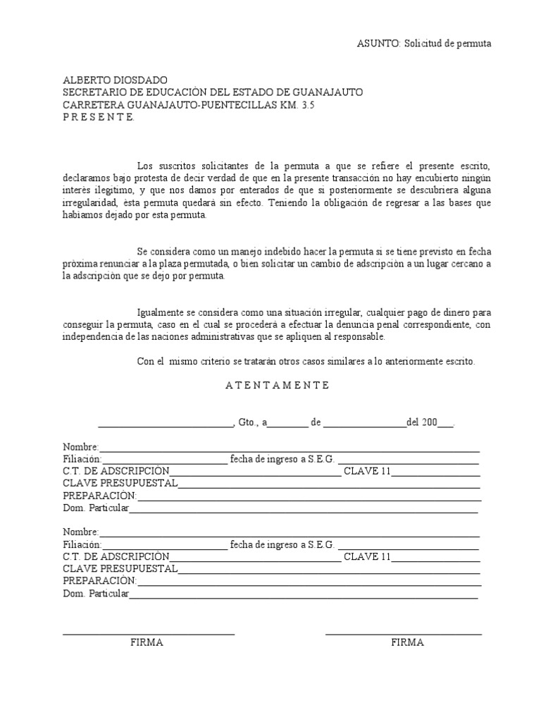 Solicitud de Permuta Snte | PDF | Gobierno