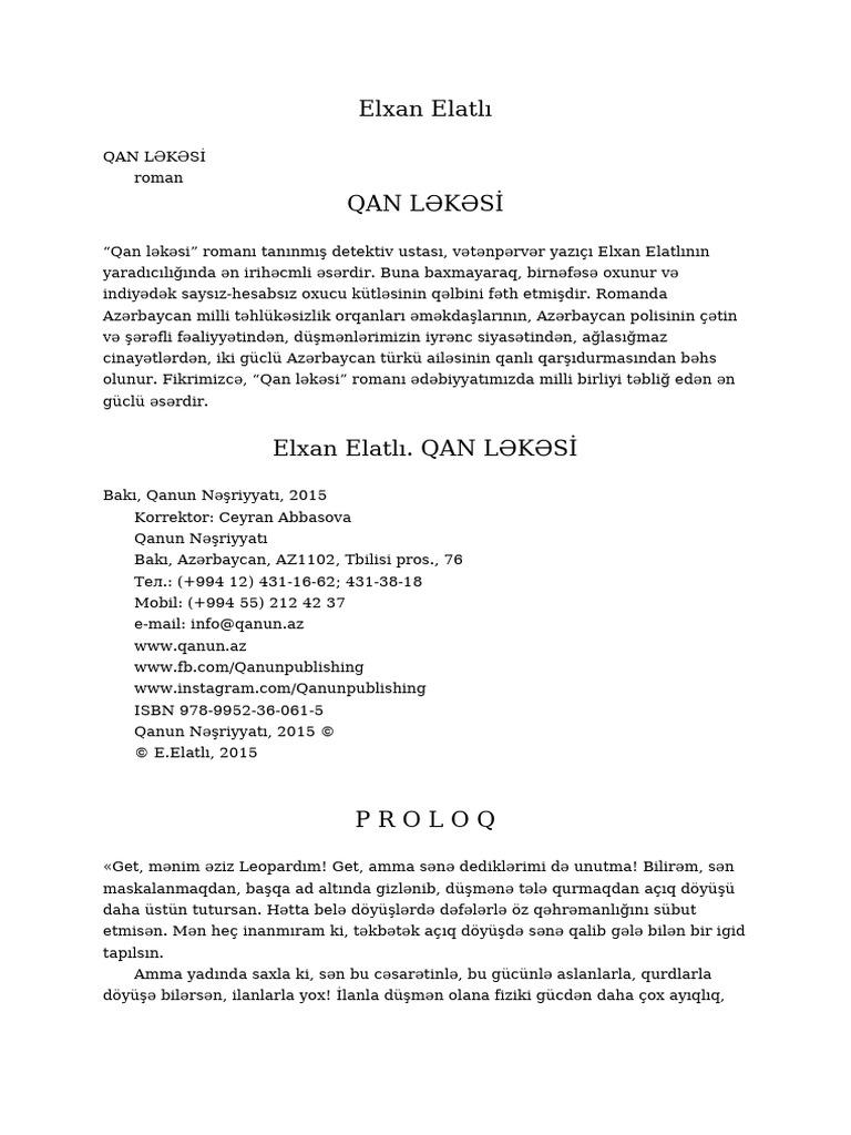 Elxan Elatlı - Qan Ləkəsi | PDF