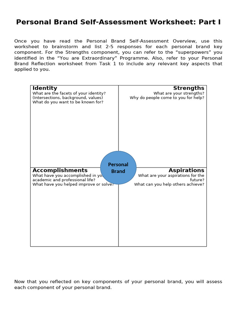 Personal Brand Self-Assessment Worksheet | PDF