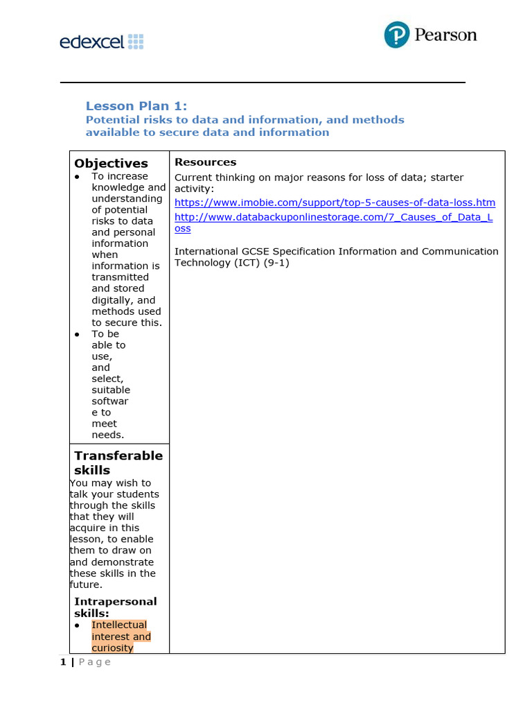 International GCSE ICT Lesson Plans | PDF | Educational Technology ...