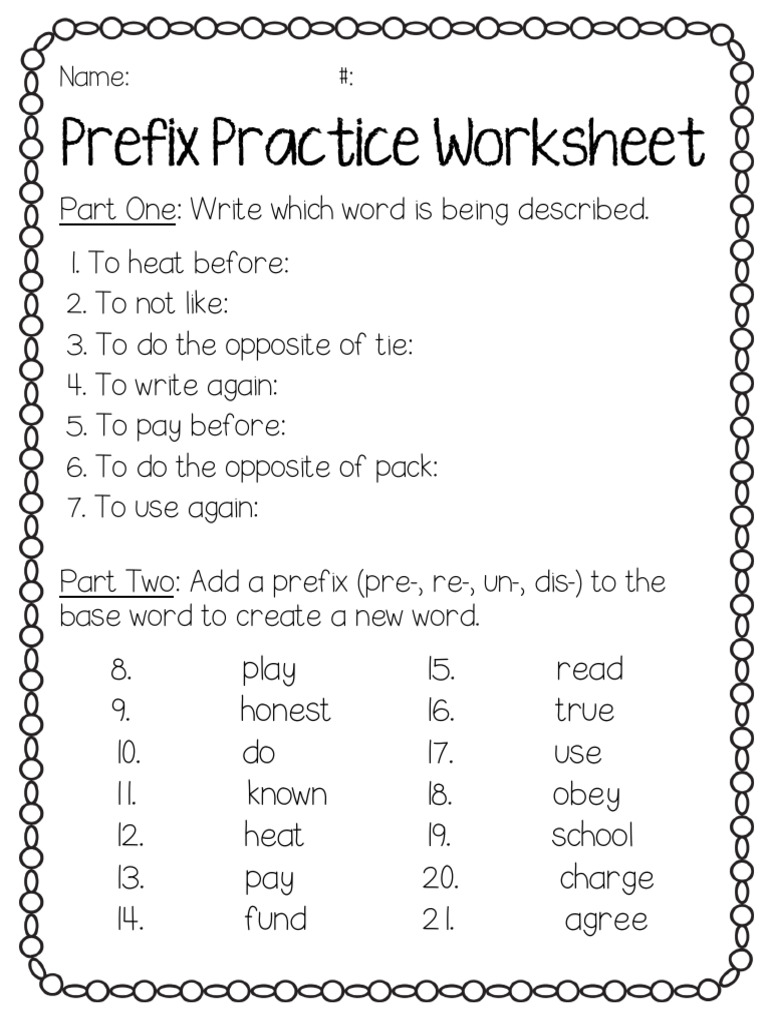 Prefix Practice Worksheet | PDF