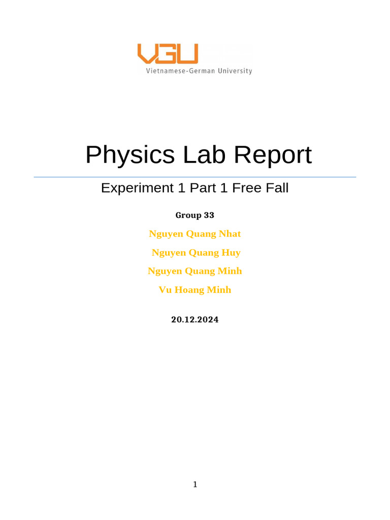 Group33Experiment1Part1Freefall | PDF | Gravity | Physics
