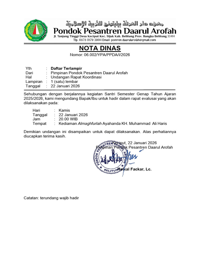 002 Nota Dinas Undangan Rapat Murobi | PDF
