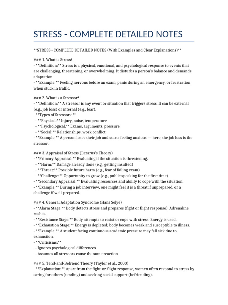 Stress Detailed Notes (1) | PDF | Stress (Biology) | Hypothalamic ...