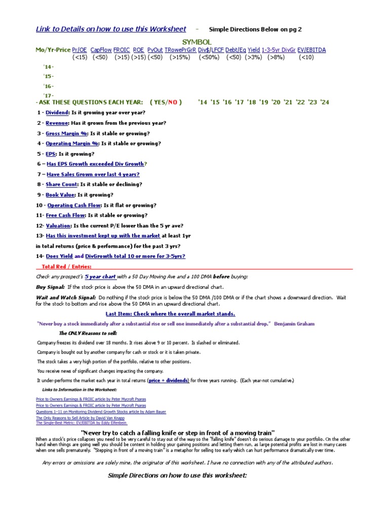 Dividend Stock Metrics Worksheet | PDF | Financial Markets | Valuation ...