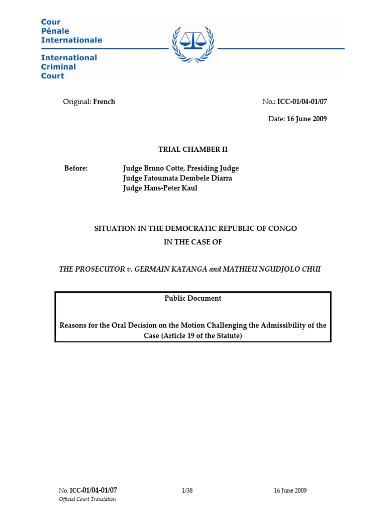 Katanga ICC Case | PDF | Treaty | Trials