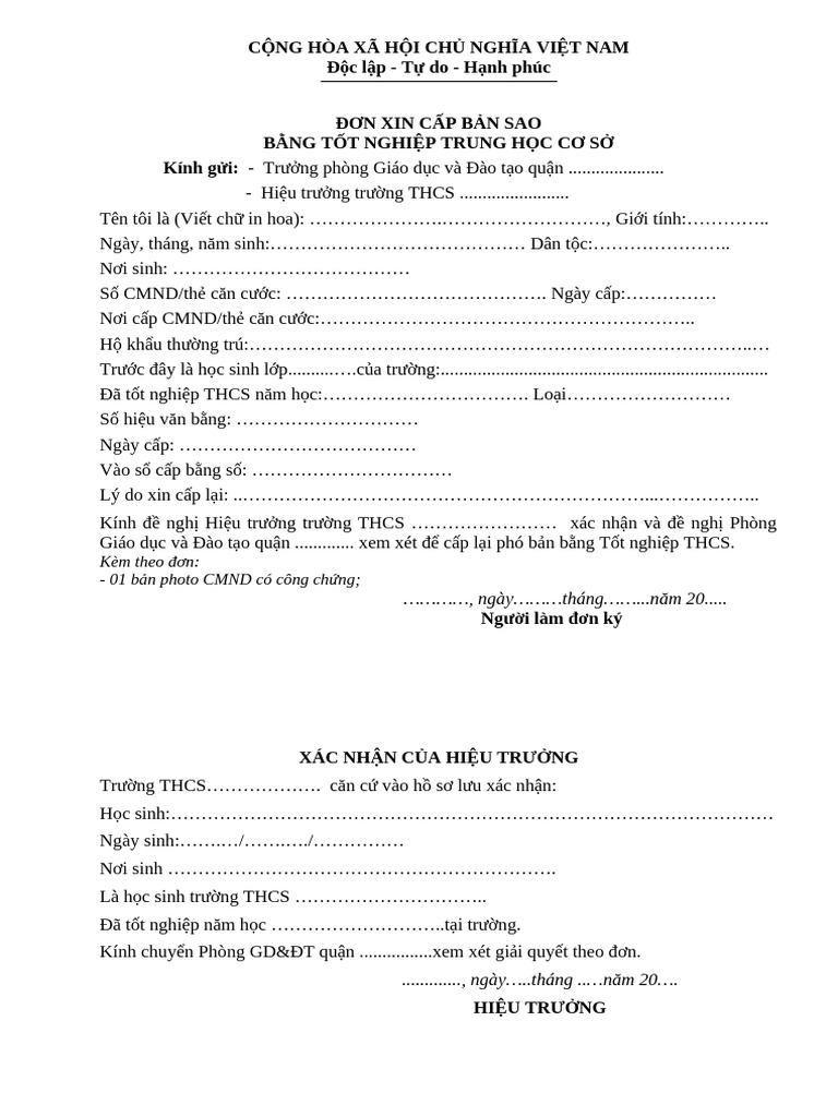 Don Xin Cap Ban Sao Bang Tn | PDF