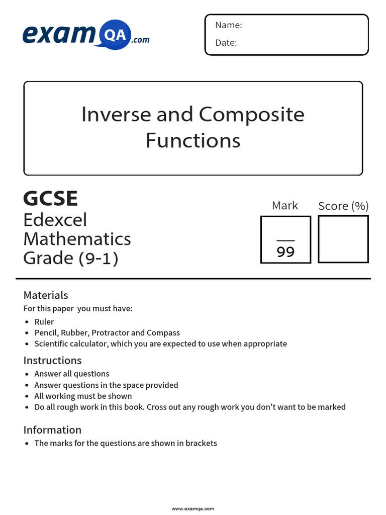 GCSE Inverse and Composite Functions Worksheet.pdf | PDF | Mathematical Analysis